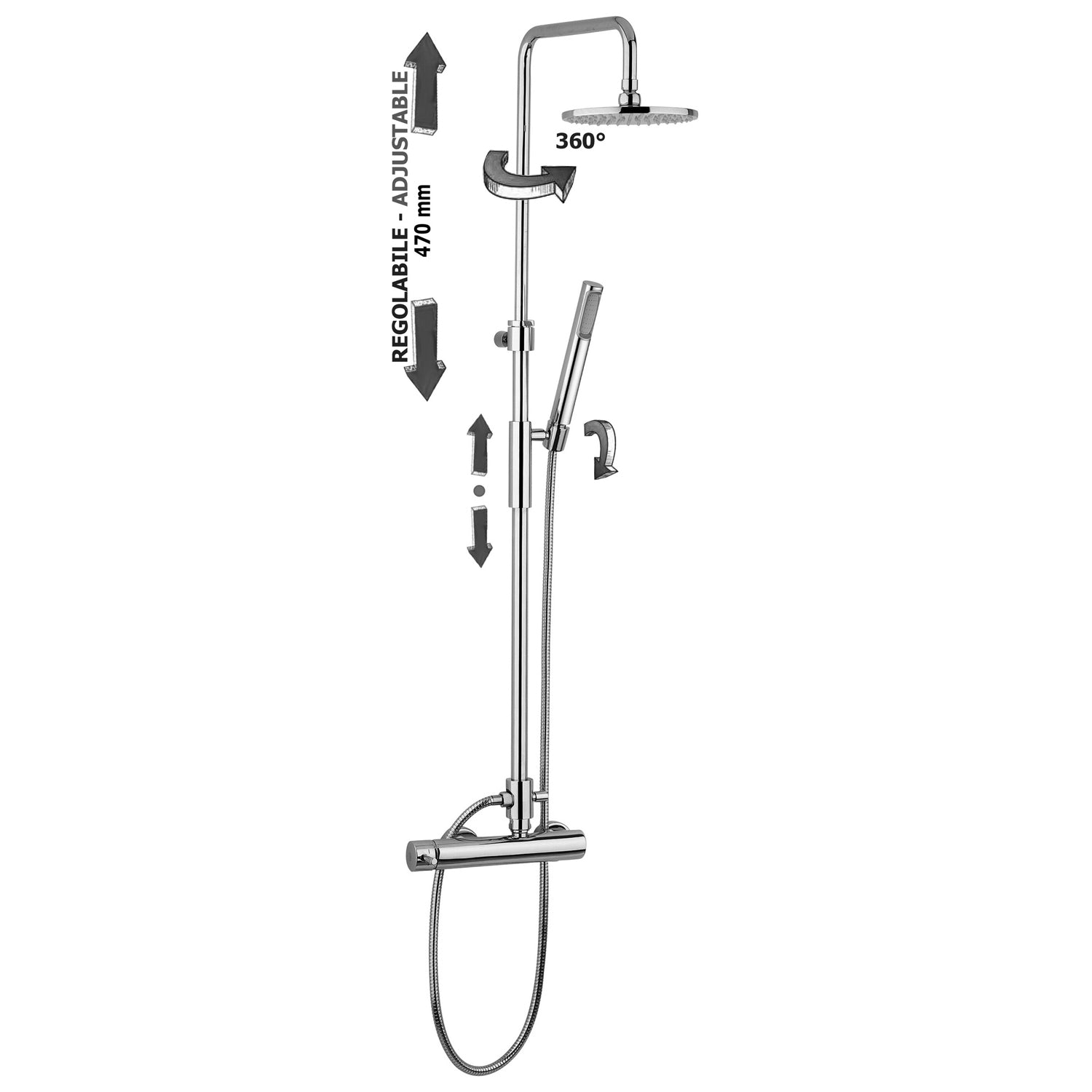Colonna doccia regolabile Master Plus con doccia Birillo in ABS Paffon